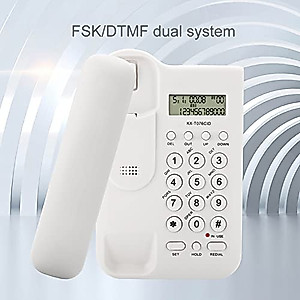 Corded Phone with Caller ID Display, Home Hotel Wired Desktop Phone Office Landline Telephone, Retro Classical Telephone Landline, Big Button, FSK/DTMF Dual System(White)