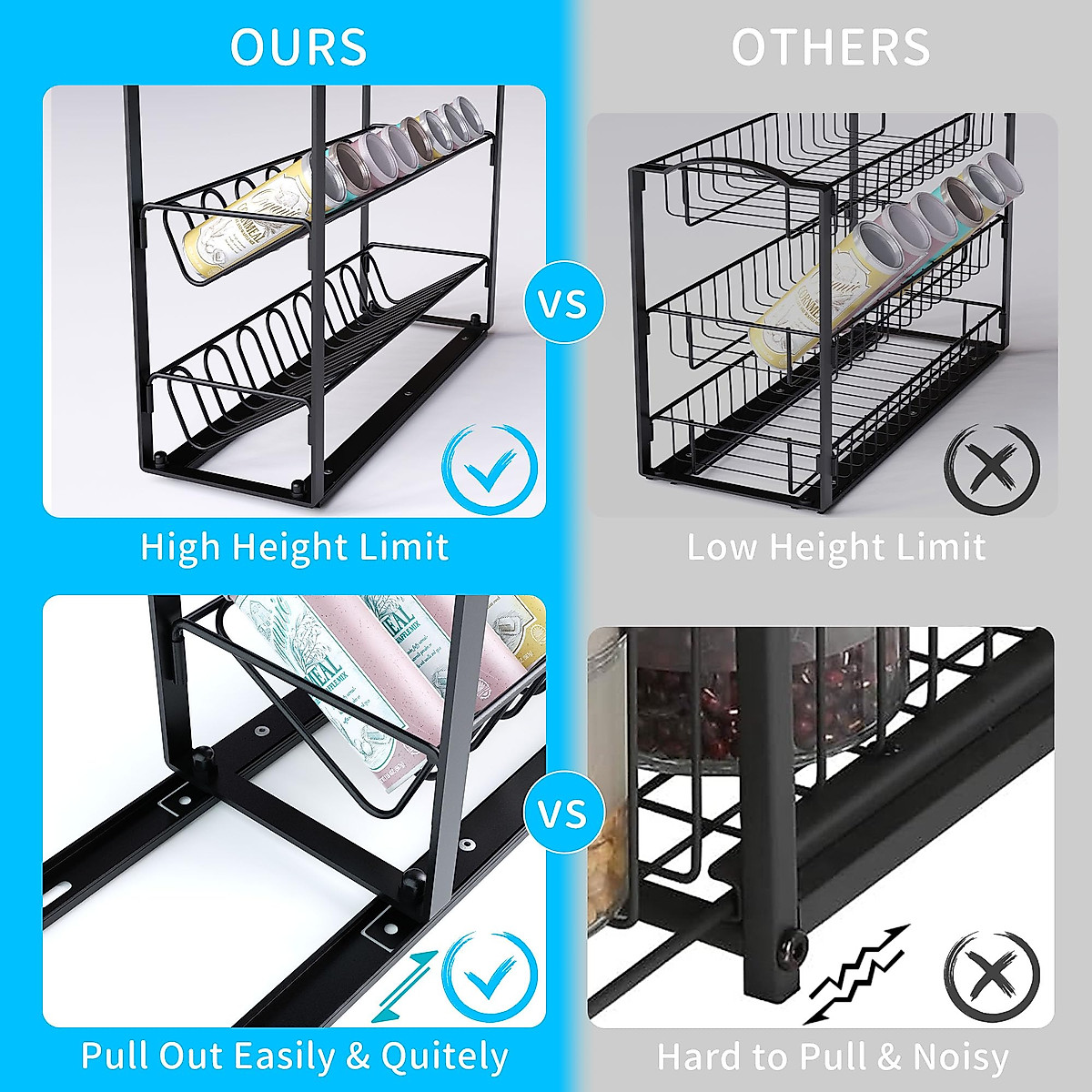 Pull Out 3-Tier Spice Rack - Sliding Organizer for Kitchen Cabinets, Under Sink Shelf, Slide Out Racks for Storage, Cabinet Organization in Kitchen, Heavy Duty Slide Out Seasoning Kitchen Organizer.