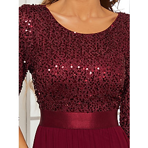 Ever-Pretty Women's Elegant A Line Crew Neck Half Sleeve Sequin Maxi Evening Dress Burgundy US24
