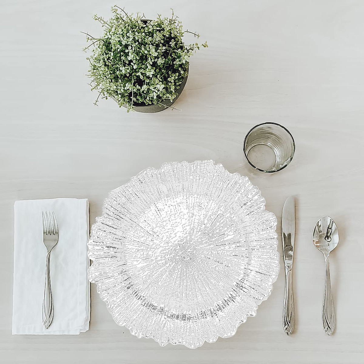 Ms Lovely Plastic Reef Charger Plates Glossy Finish - Set of 6 - Thick and Reusable - White