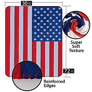 American Flag Throw Blanket - Plush Polyester Fleece United States Blanket, American Flag Home Decor for Veterans - 50"x60"