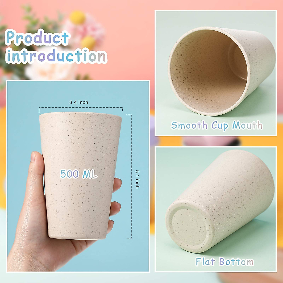 8 Pieces Colorful Drinking Cups 16 oz Unbreakable Reusable Drinking Cup Stackable Healthy Tumbler Water Coffee Milk Tea Cups for Home Kitchen Parties Camping Supply