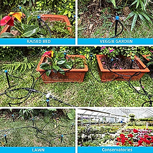 AWOWZ Drip Irrigation Kit, 111.5FT Adjustable Garden Watering System, Patio Misting Plant Watering System with 1/4''Tubing Hose and Drip Connectors, Complete Irrigation System for Raised Garden Bed, Yard,Lawn