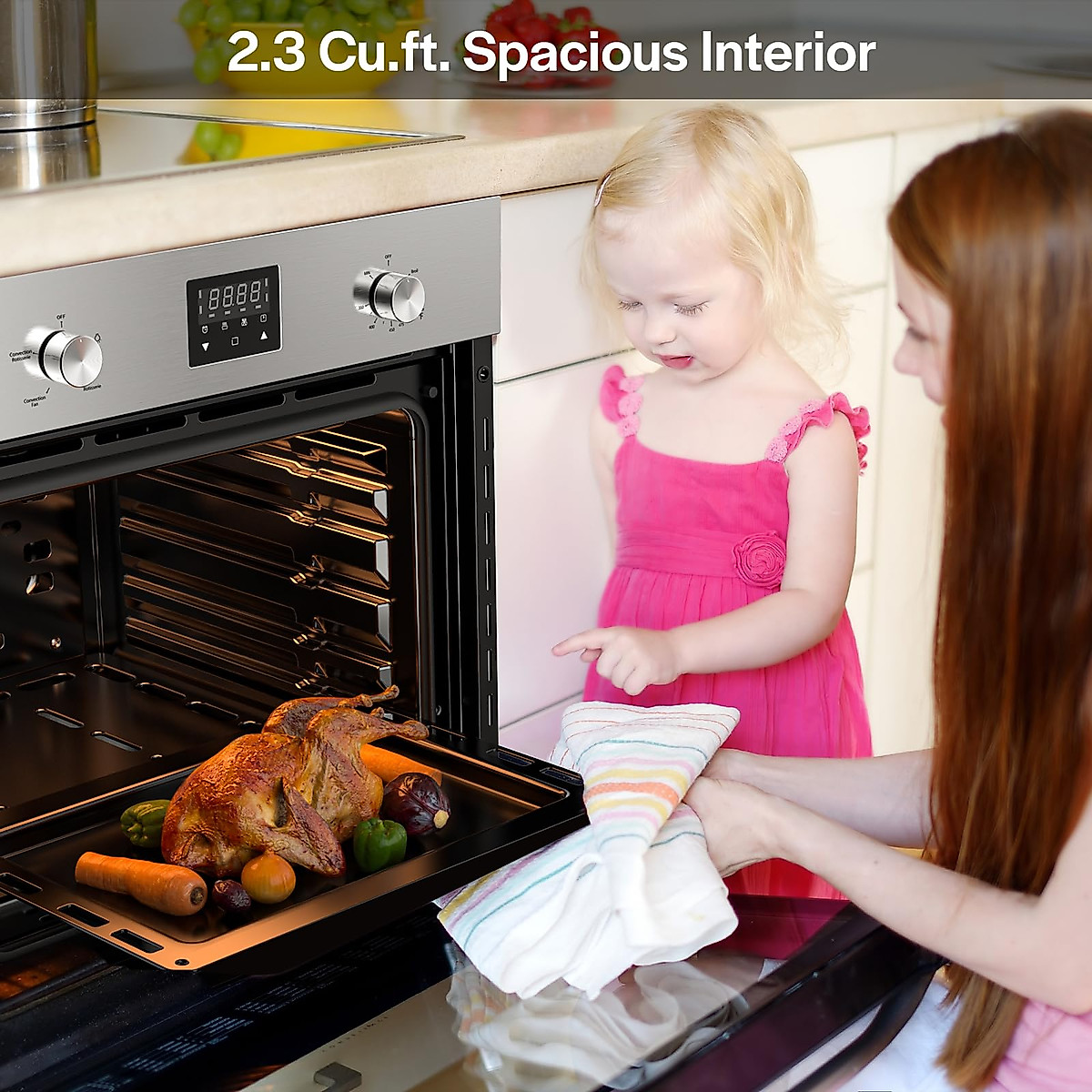 Empava 24" Single Gas Wall Oven Bake Broil Rotisserie Functions with Digital Timer and Convection Fan in Stainless Steel