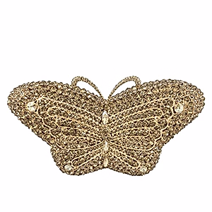 Butterfly Clutch Women Crystal Evening Bags Wedding Party Rhinestone Minaudiere Handbags Party Purse (Small,Gold)