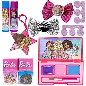 Barbie - Townley Girl Backpack Cosmetic Makeup Gift Bag Set 12 Pcs includes Lip Gloss, Nail Polish & Hair Accessories for Kids Teen Tween Girls, Ages 3+ perfect for Parties, Sleepovers and Makeovers