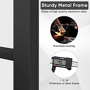 BARNSMITH 60in x 84in Double Glass Barn Door with 13FT Top Mounted Hardware Kit, 5-lite Modern Black Aluminum Tempered Frosted Glass Sliding Door, Assemble Required(2 * 30inx 84in)