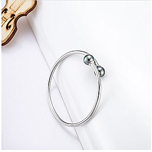 GOWE Natural Tahitian Cultured Pearl Round Pearl Bangle 925 Sterling Silver Open Adjustable Women