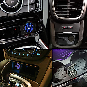 Ginsco Dual USB Charger Socket Power Outlet 2.1A & 2.1A（4.2A） for Car Boat Marine RV Mobile with Wire Fuse DIY Kit Blue LED