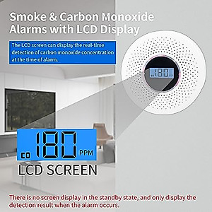 GiiHoo Smoke and Carbon Monoxide Detector Alarm, 2-in-1 Combination Smoke and Carbon Monoxide Detector with LCD Display and Silence Function, Battery Operated, Not Hardwired (White-1)