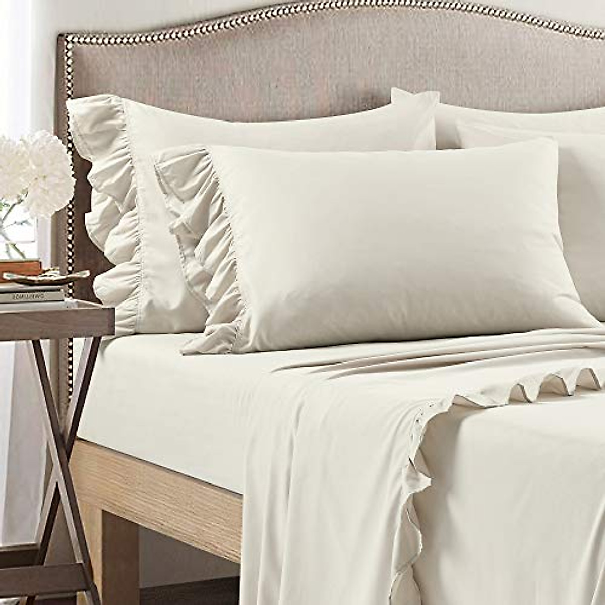 Lush Decor Reyna 4 Piece Ruffle Sheet Set, Queen, Wheat