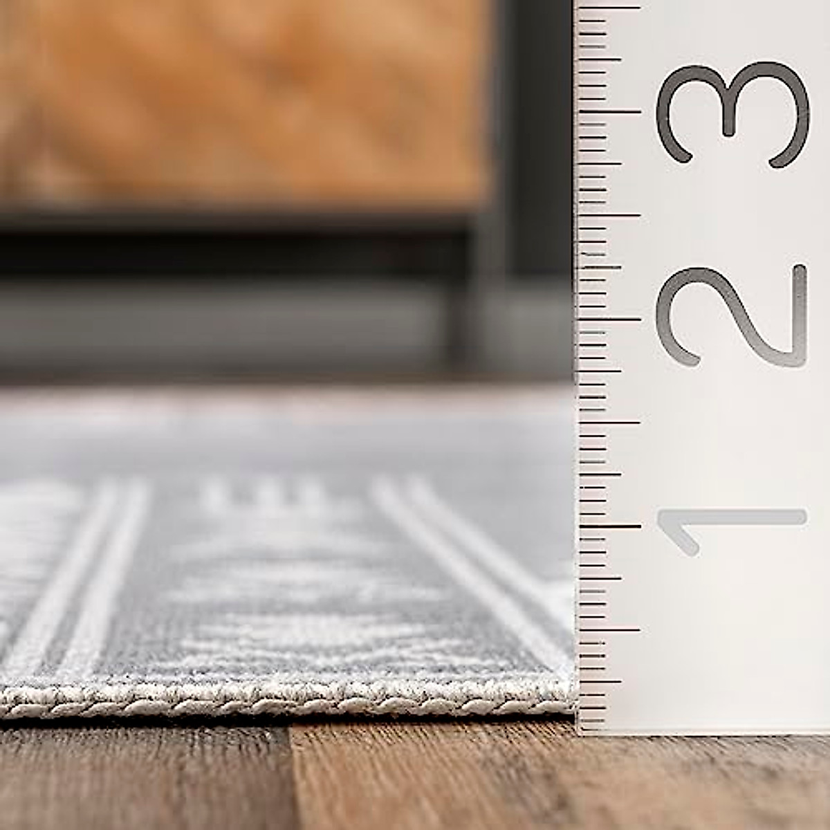 nuLOOM Joelle Machine Washable Tribal Geometric Border Ultra Thin Area Rug, 8' x 10', Light Grey