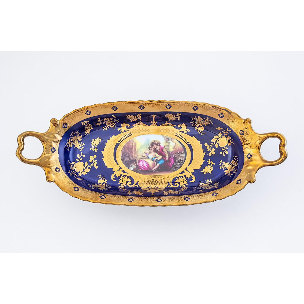 Royalty Porcelain Blue Serving Tray with Handles 'Second Date', Limoges China