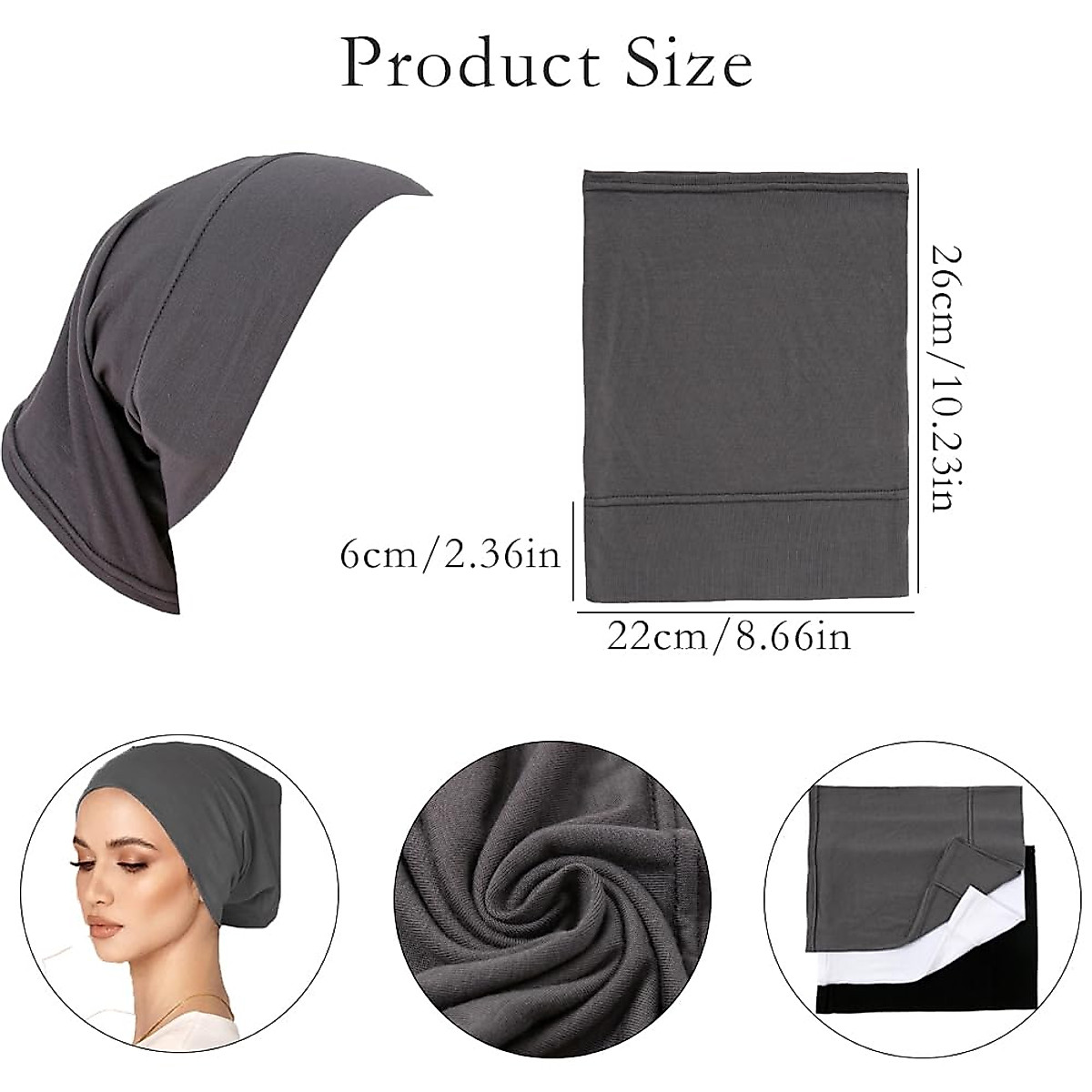 Hophor Women Slouchy Beanie Hats Bandana Bone Chemo Inner Cap for Hijab (Khaki+Nude)