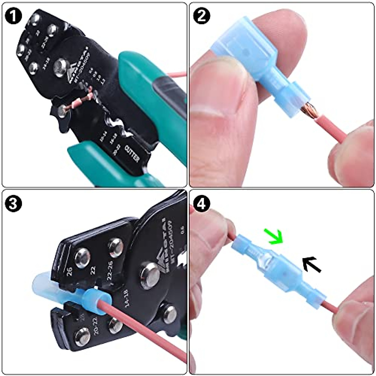 100 Pcs XHF 16-14 AWG Nylon Female Spade Connectors Quick Disconnect Wire Terminals Insulated Wire Crimp Connectors Blue