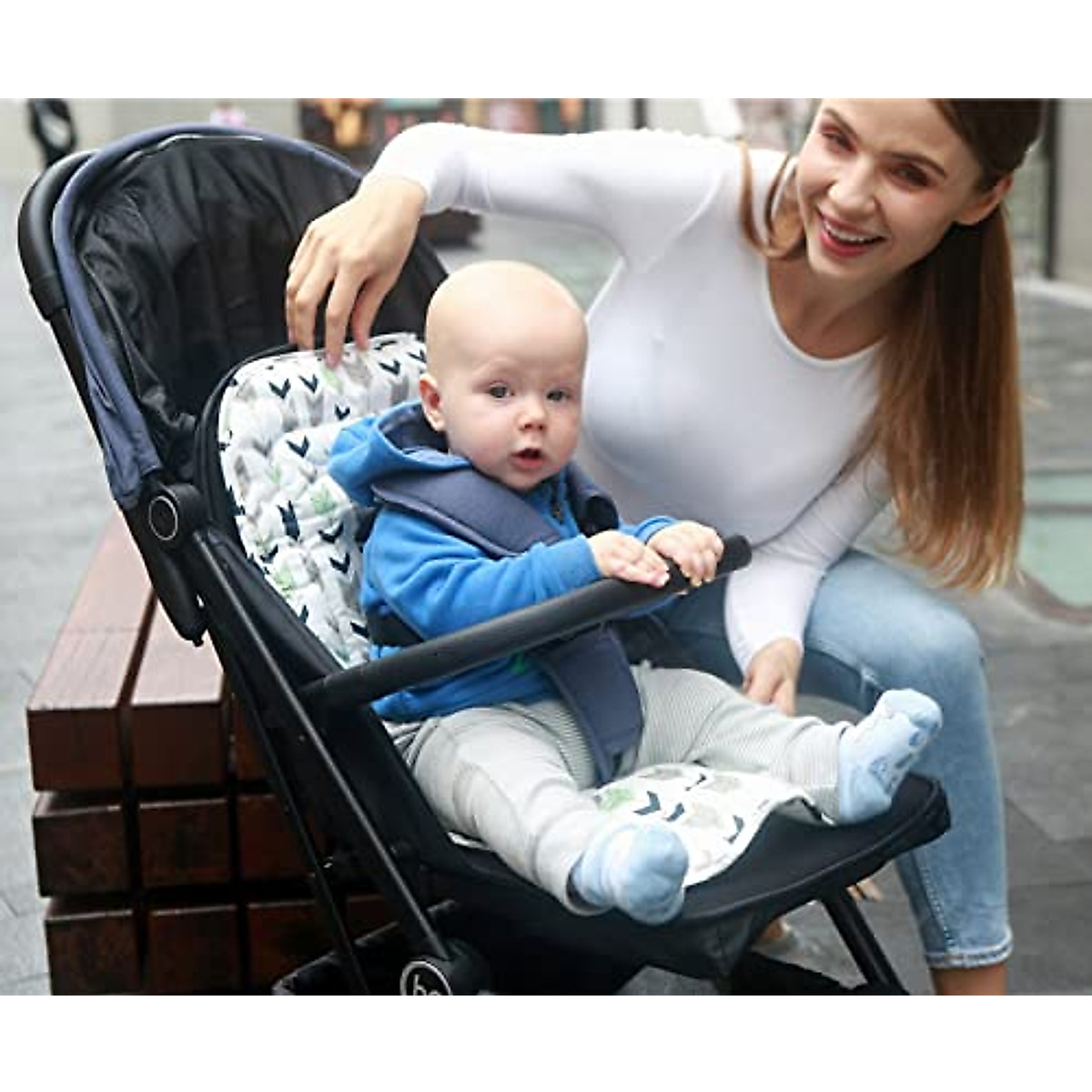 Baby Carriage Cushion, Universal Breathable Stroller Mat, Stroller Cushion for Strollers 100% Cotton, 34x78cm 1 Pack (Black Bear)