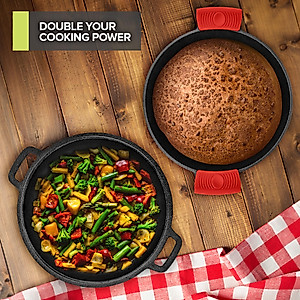 Cast Iron Dutch Oven Pot with Lid, 3-in-1, 5 Quart Cast Iron Dutch Oven with Cast Iron Skillet Lid, Cast Iron Pot with Lid, Preseasoned Cast Iron Pots and Pans Set, RV or Lodge Camping Cast Iron Set