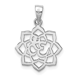 Sterling Silver Rhodium-plated Lotus w/Om Center Pendant