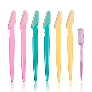 IOWANTOBWU 1PCS Eyebrow Comb & 6 PCS Eyebrow Razor Facial Hair Knife Remover Makeup Tools Trimmer Sharper Shaver Hair Remover Set