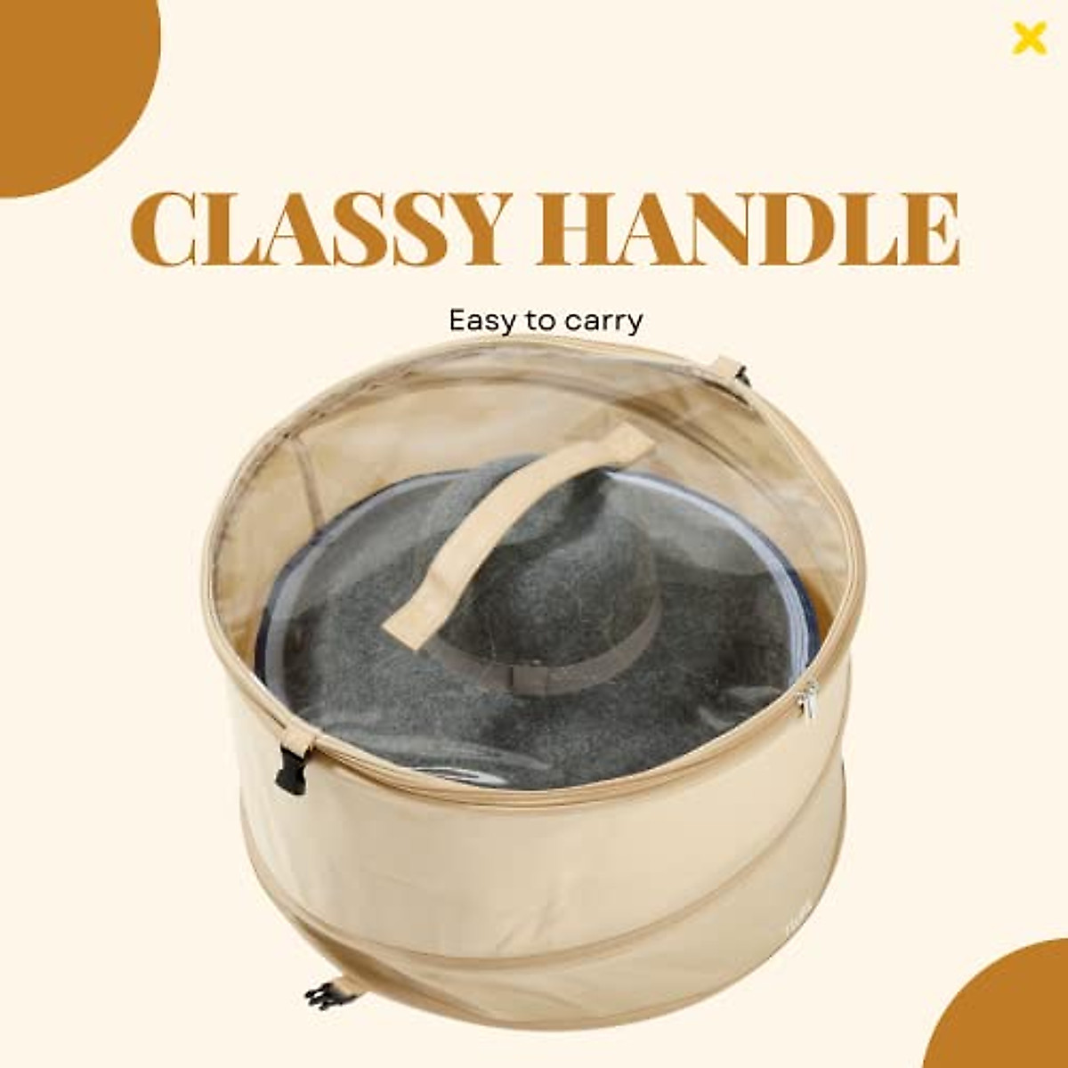 TIURE Large Hat Pop Up Bag Storage and Travel Box for Big Round Hats and Caps Expands and Keeps Out Dust and Dirt Perfect for Cover Cowboy Sun Beach Hats, 19 inches diameter