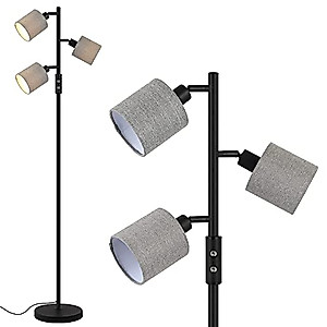 BoostArea Floor Lamps for Living Room, 3 Color Temperature, 3-Light Tree Standing Lamp, Minimalist Floor Lamp with Grey Lamp Shades Modern Pole Lamp for Bedroom Office Kids Room, Black (5W LED Bulbs)