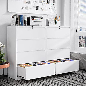 WIILAYOK Lateral File Cabinet, 4 Drawer Metal Lateral Filing Cabinet with Lock, File Cabinet for Home Office fits Letter/Legal/A4 Size