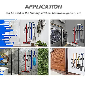 LOMEVE Mop And Broom Holder Wall Mount, Mop Holder, Garage Storage Garden Kitchen Tool Organizer Wall Hanger for Home Goods (4 Positions with 8 Hooks, Black)