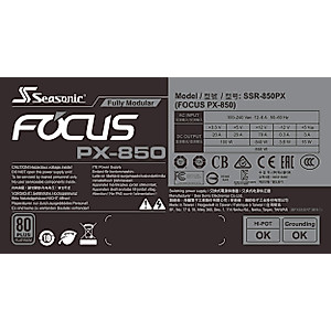 Seasonic FOCUS PX-850 | 850W | 80+ Platinum | Full-Modular | ATX Form Factor | Low Noise | Premium Japanese Capacitor | 10 Year Warranty | Nvidia RTX 30/40 Super & AMD GPU Compatible (Ref. SSR-850PX)