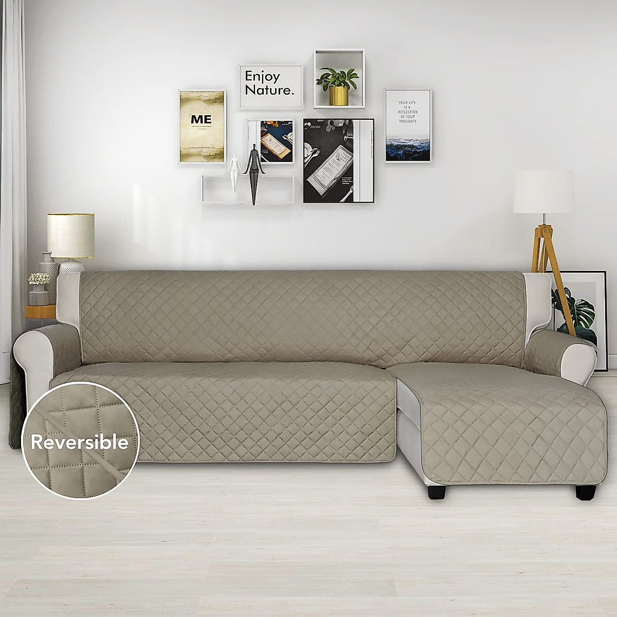 ISSUNTEX Sectional Couch Covers for Dogs, Reversible L Shaped Sofa Cover, Water Resistant Chaise Lounge Cover Furinture Protector for Kids Pets (Large, Beige/Beige)