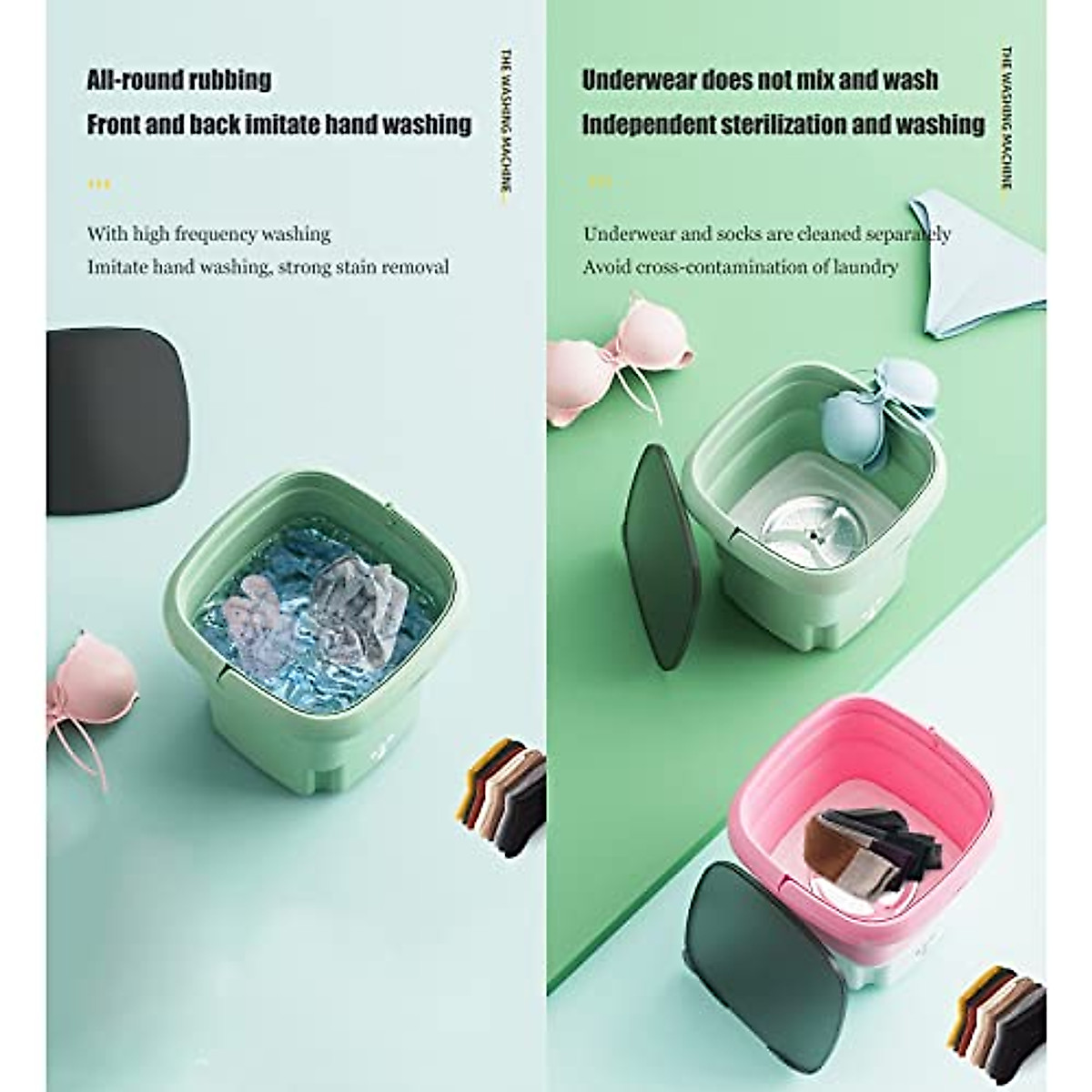 SYTH Portable Mini Folding Clothes Washing Machine, Bucket Automatic Home Travel Self-Driving Tour Underwear Foldable Washer,Perfect for Camping, Travelling, Apartment, Dorm (Color : Blue)