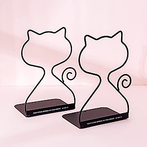 Book Ends for Shelves Bookends Cat-Shaped Bookend Bookshelf Student Desktop Non-Slip Bookend Holds Heavy Books Thick Book Book Ends Office Book Stand (Color : Black)