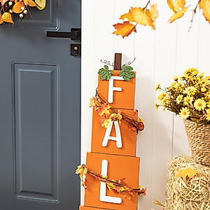 Glitzhome Fall Welcome Wooden Pumpkin Porch Sign Hanging Wall Decor