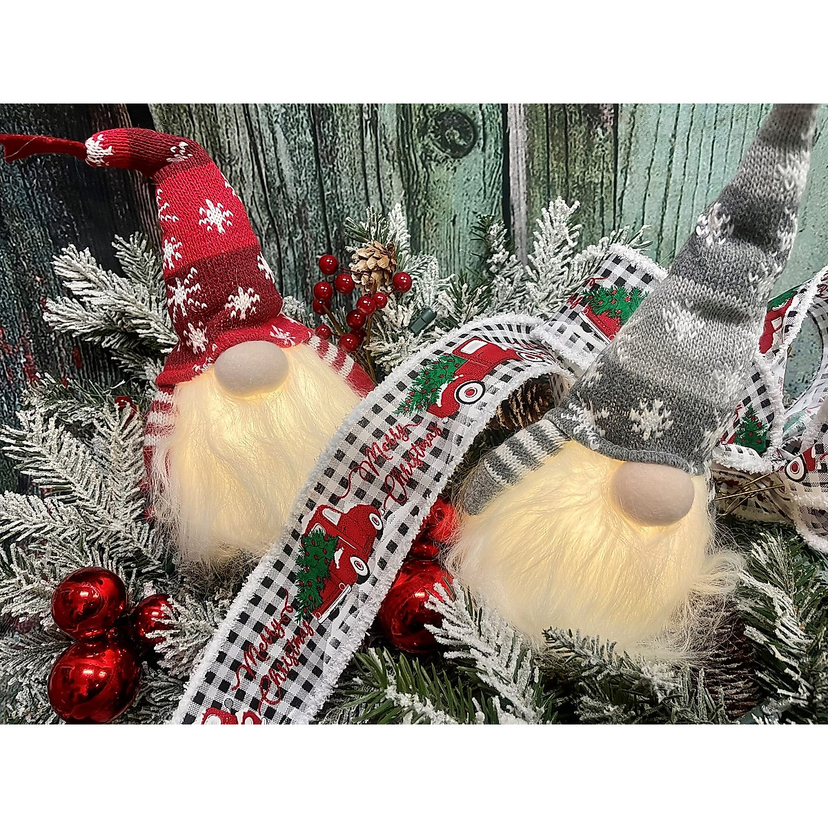 Gerson 7" H Battery Operated Lighted Holiday Plush Gnome Figurine, Assortment of 2