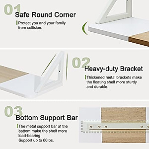 MARTY Wall Floating Shelves Wood White 24 inch Set of 2 Wall Storage for Bedroom Bathroom Wall Mounted Shelves Book Shef Bracket Hanging Corner Shelf Decor for Living Room Office Kitchen