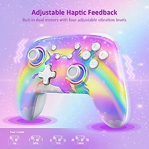 NexiGo Controller (No Deadzone) for Switch/Switch Lite/OLED, Bluetooth Wireless Controllers for Nintendo Switch with Vibration, Motion, Turbo and LED Light, Gift for Gamer Girls Boys (Violet Unicorn)
