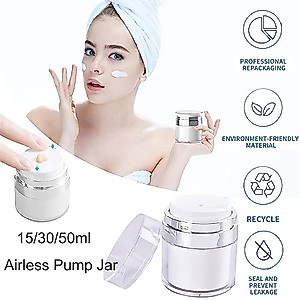 LXIANGN 3Pcs Airless Pump Jars,Refillable Empty Airless Pump Jar Vacuum Push Down Moisturizer Pump Dispenser for Serums,Skincare Cream,Essence,Leak Proof Portable Travel Container (0.5oz,1oz,1.7oz)