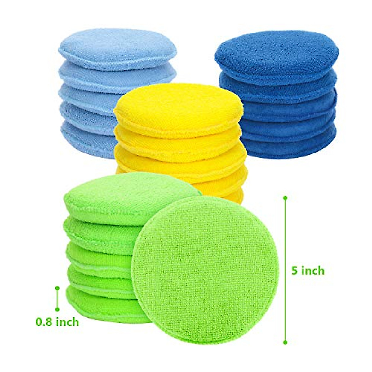 20 Pieces 5 Inch Cars Microfiber Wax Foam Applicator Pads,Microfiber Round Sponge Detailing Cleaning Pads Car Wax Applicator Pads Polish Microfiber Foam Sponge for Cars,Yellow Green Blue Dark Blue