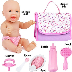 Click N' Play Baby Girl Doll 14” with Caring Accessory Set, Pink