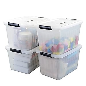 Readsky 4-Pack Clear Plastic Storage Latch Bin with Lids and Handle, 17 Liters