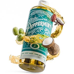 Carolina Castile Soap Peppermint Scent – Certified Organic Base, High Olive Oil Content, Non-Drying, Made with Organic Oils, Concentrated Natural Body Wash for Men and Women