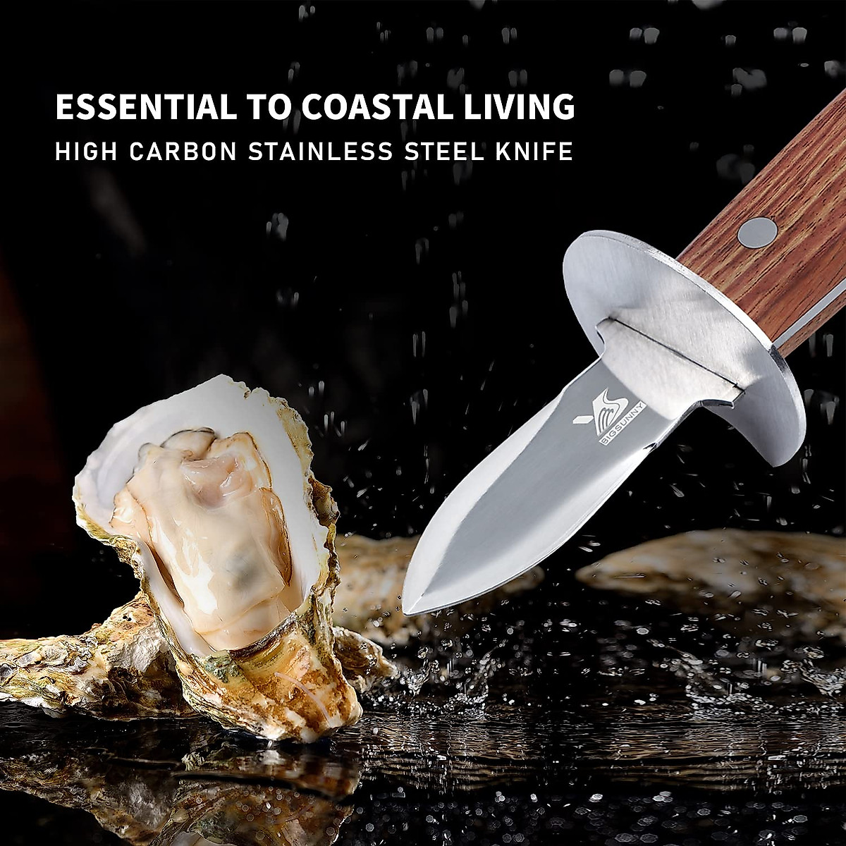 MSY BIGSUNNY Oyster Shucker Knife with Rosewood Handle - Full Tang Stainless Steel