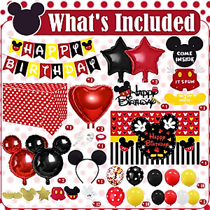 Mouse Birthday Party Supplies for Boys 1st 2nd 3rd Year Birthday Baby Shower Decoration Pack (117 Pcs including Backdrop, Tablecloth, Banner, Cupcake Toppers, Headband, Balloons, etc.)