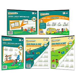 Best value Channie’s Visual Math, Handwriting, and Cursive Bonus Pack of 5 Separate Workbooks, Grades 1st – 3rd, Size 8.5” x 11” With FREE Alphabet Card