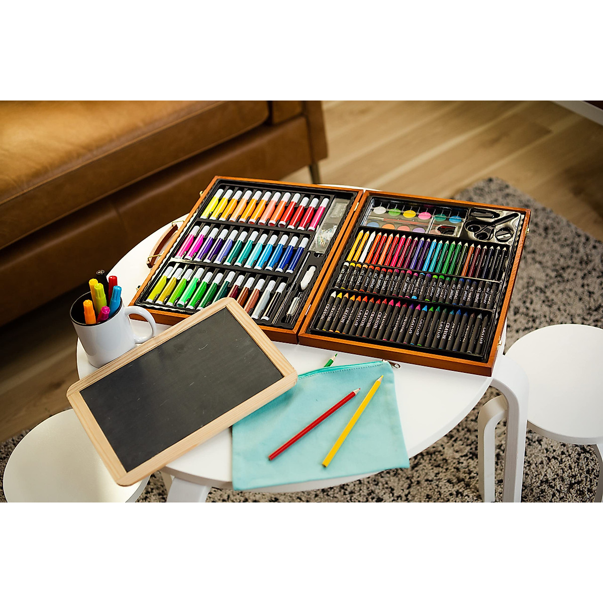 American Laser Crafts Painting, Drawing & Art Supplies with Personalized Wooden Art Case for Kids 6-8 and 9-12 - Art Set, Paint Set, and Drawing Pencils Set for Boys and Girls