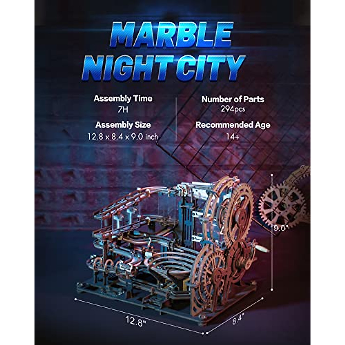 RoWood 3D Puzzles for Adults, Model Kits for Adults to Build, Wooden Town Christmas Birthday Gifts for Teens- Marble Night City