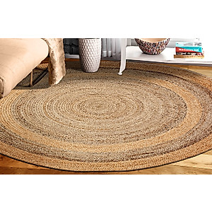 LR Resources Jute LR12032-NGY40RD Natural/Gray Round X 4 ft Indoor Area Rug, 4' x 4'