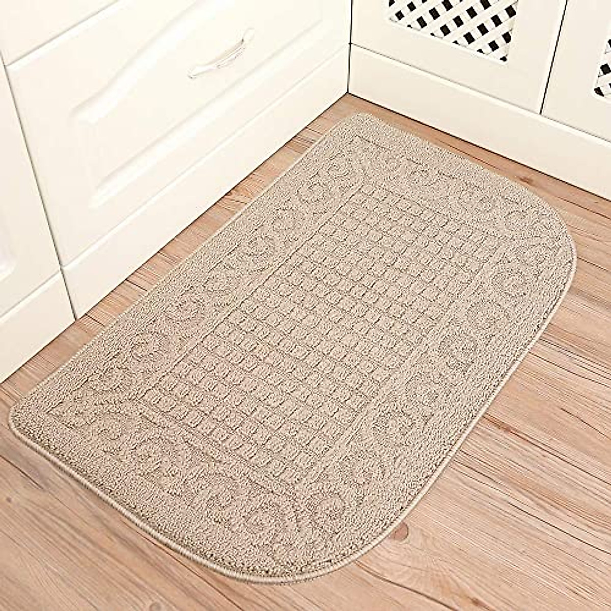 39x20inch Anti Fatigue Kitchen Rug Mats are Made of 100% Polypropylene Half Round Rug Cushion Specialized in Anti Slippery and Machine Washable,Beige
