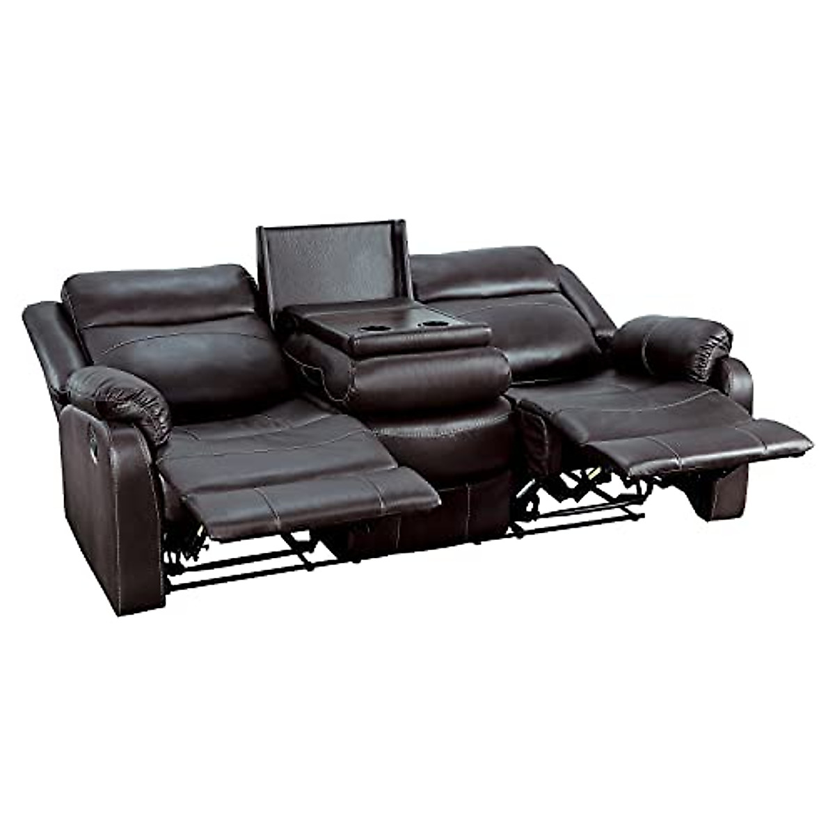 Lexicon Miramar Polished Microfiber Double Lay Flat Reclining Sofa with Drop-Down Cup Holders, 81" W, Dark Brown