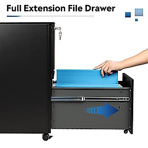 DEVAISE Mobile Filing Cabinet with Lock, Vertical File Cabinet for Legal/Letter/A4 Files, Fully Assembled Except Wheels, Black