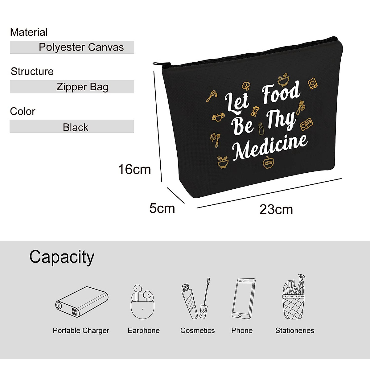 VAMSII Registered Dietitian Gifts Nutritionist Makeup Toiletry Bag Dietetics Student Zipper Pouch (Dietitian Makeup Bag)